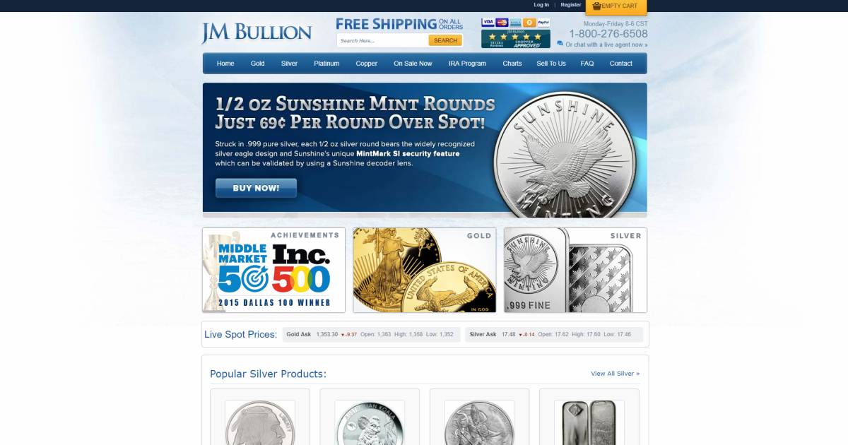 JM Bullion in Dallas: contact details, crypto payment methods